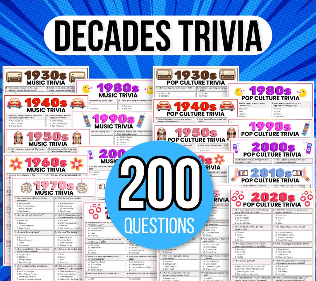 Decades Trivia, Decades Game Bundle, Decade Trivia Night Games, Decades ...