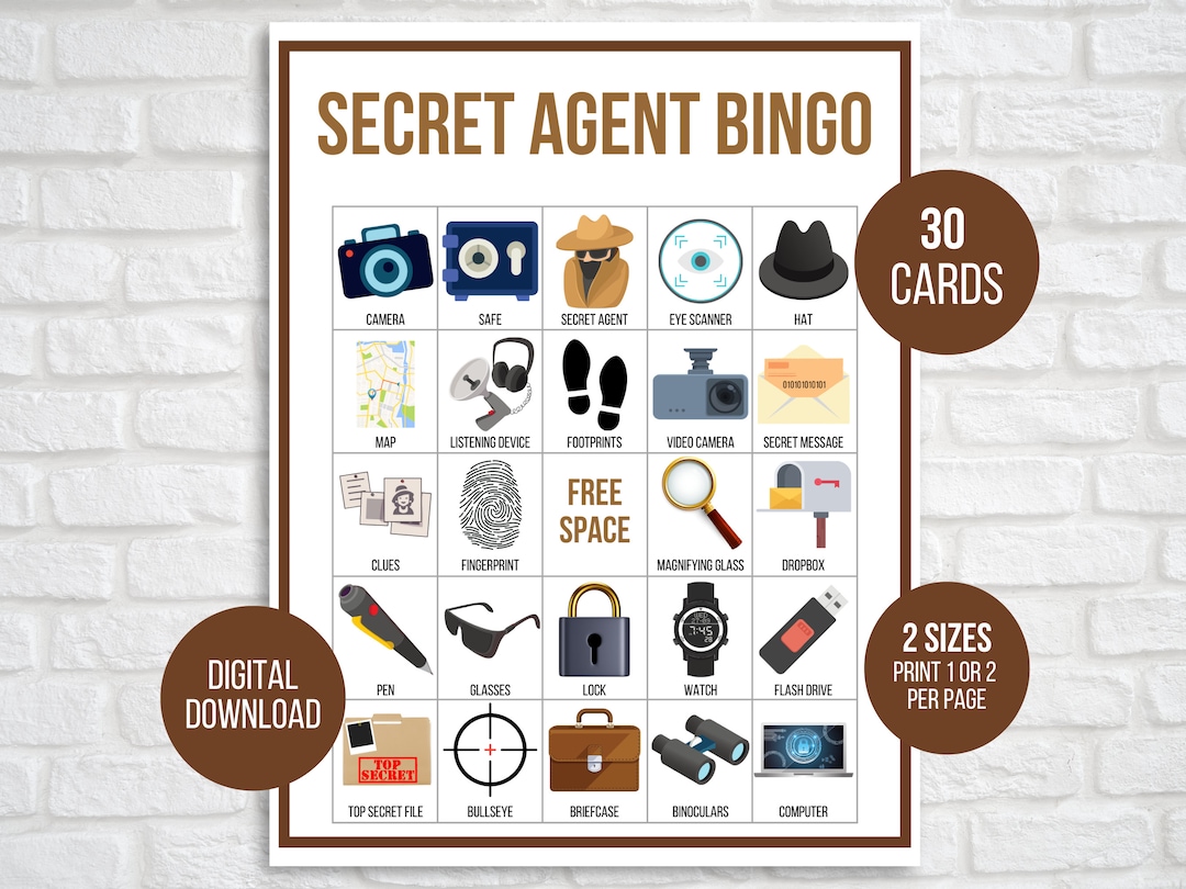 Secret Agent Bingo, 30 Printable Secret Agent Bingo Cards, Secret Agent ...