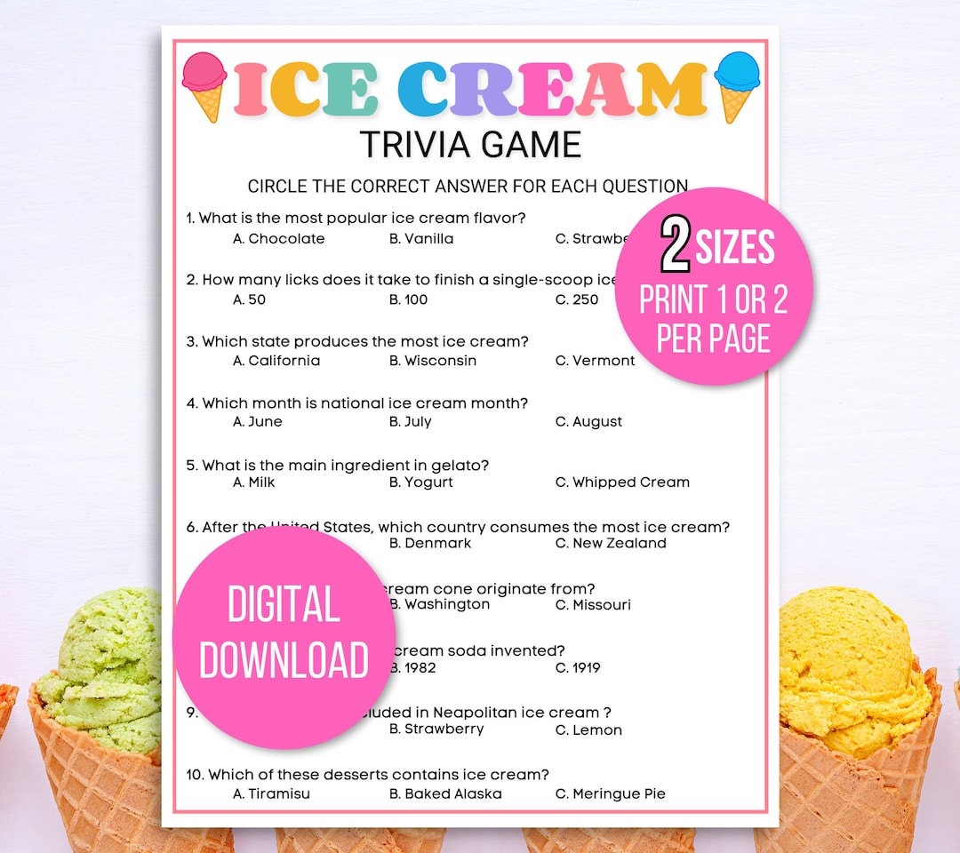 Ice Cream Trivia Game, Ice Cream Game, Ice Cream Social Game,ice Cream ...