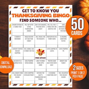 Thanksgiving Get to Know You Bingo, Find Someone Who Bingo, Find the ...