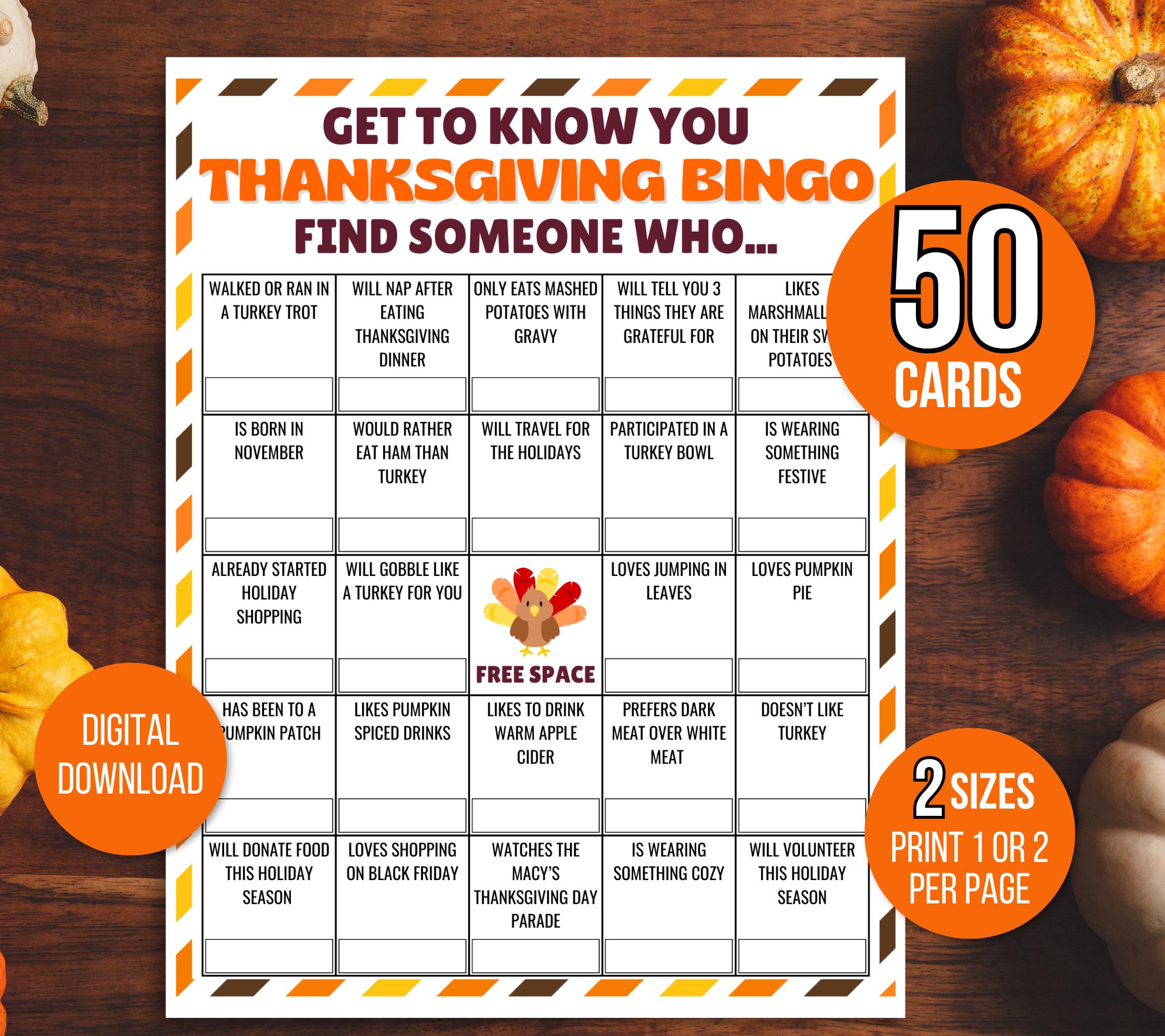 Thanksgiving Get to Know You Bingo, Find Someone Who Bingo, Find the ...