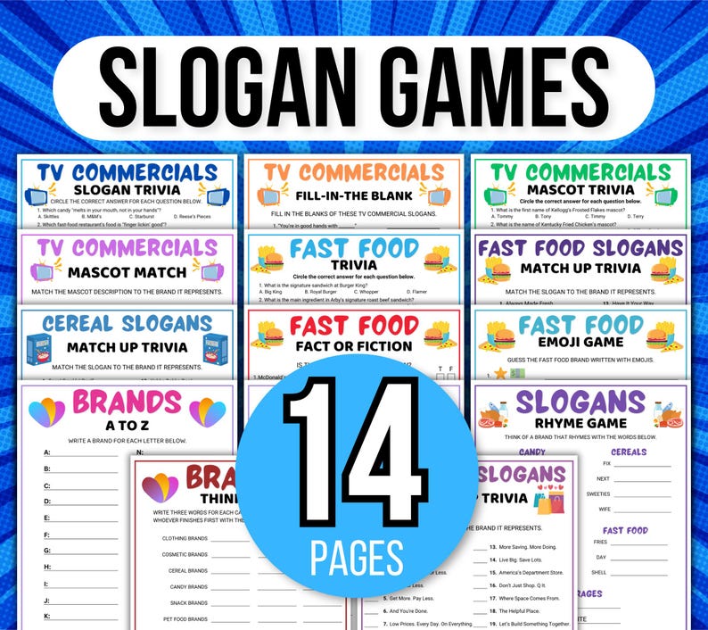 Slogans Trivia Game Bundle, TV Commercial Trivia Games, TV Slogans ...
