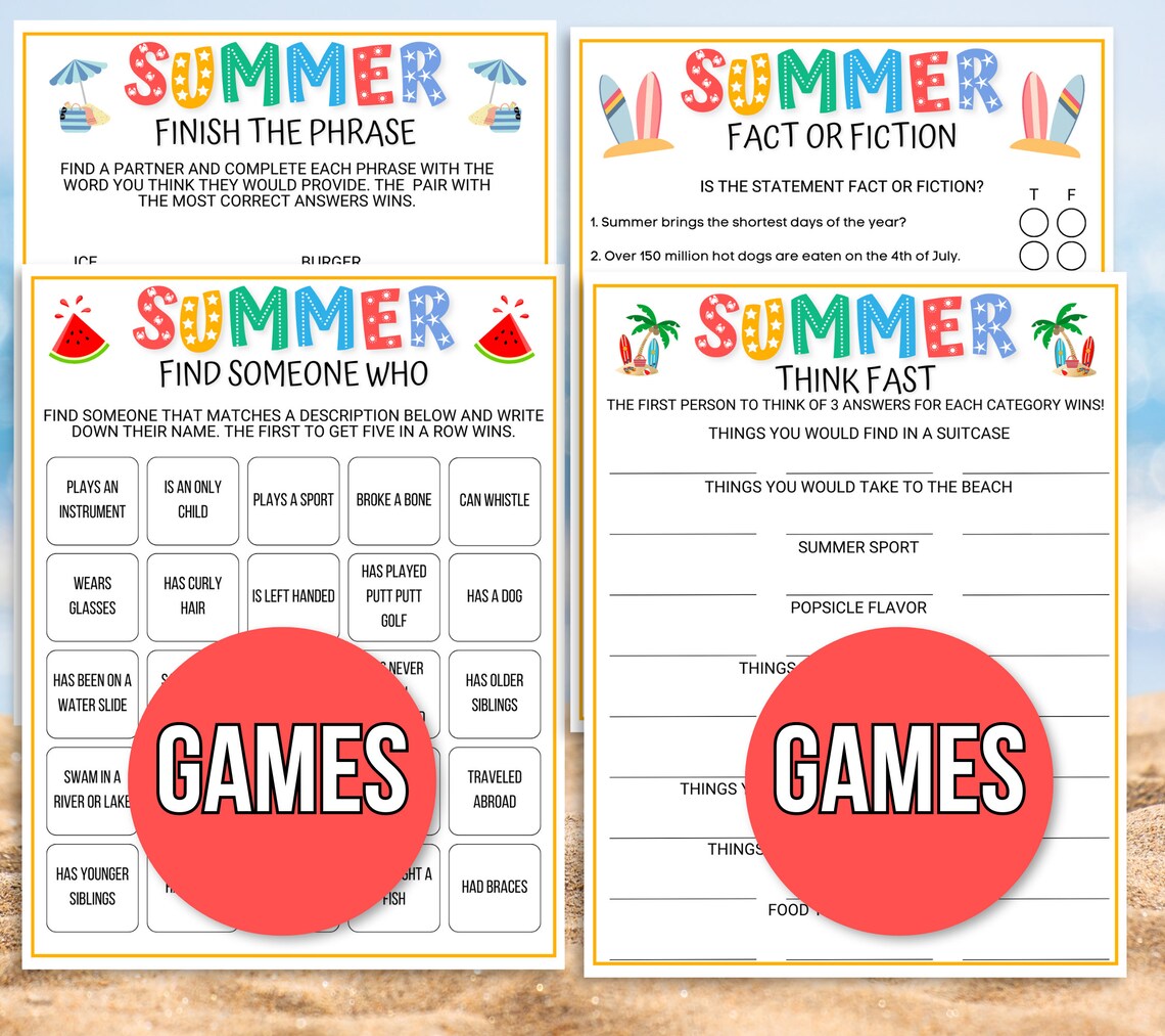 Summer Games Bundle, Summer Activities, Summer Party Games, Summer Game ...