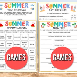 Summer Games Bundle, Summer Activities, Summer Party Games, Summer Game ...