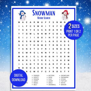 Snowman Word Search, Fun Snowman Game, Printable Snowman Game, Snowman ...