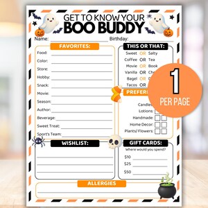 Halloween Boo Buddy Questionnaire, Boo Buddies Printable, Printable Boo ...