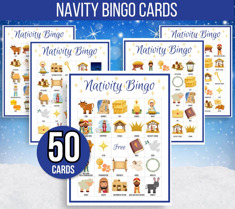 Nativity Bingo, 50 Nativity Bingo Cards, Christmas Bingo, Christmas Activity, Kids Christmas ...