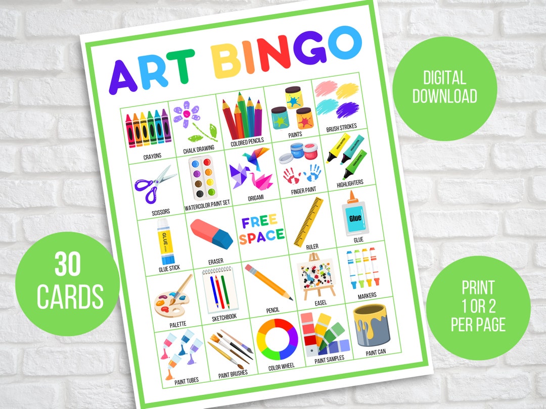 Art Bingo 30 Printable Art Bingo Cards Art Game Art Party - Etsy