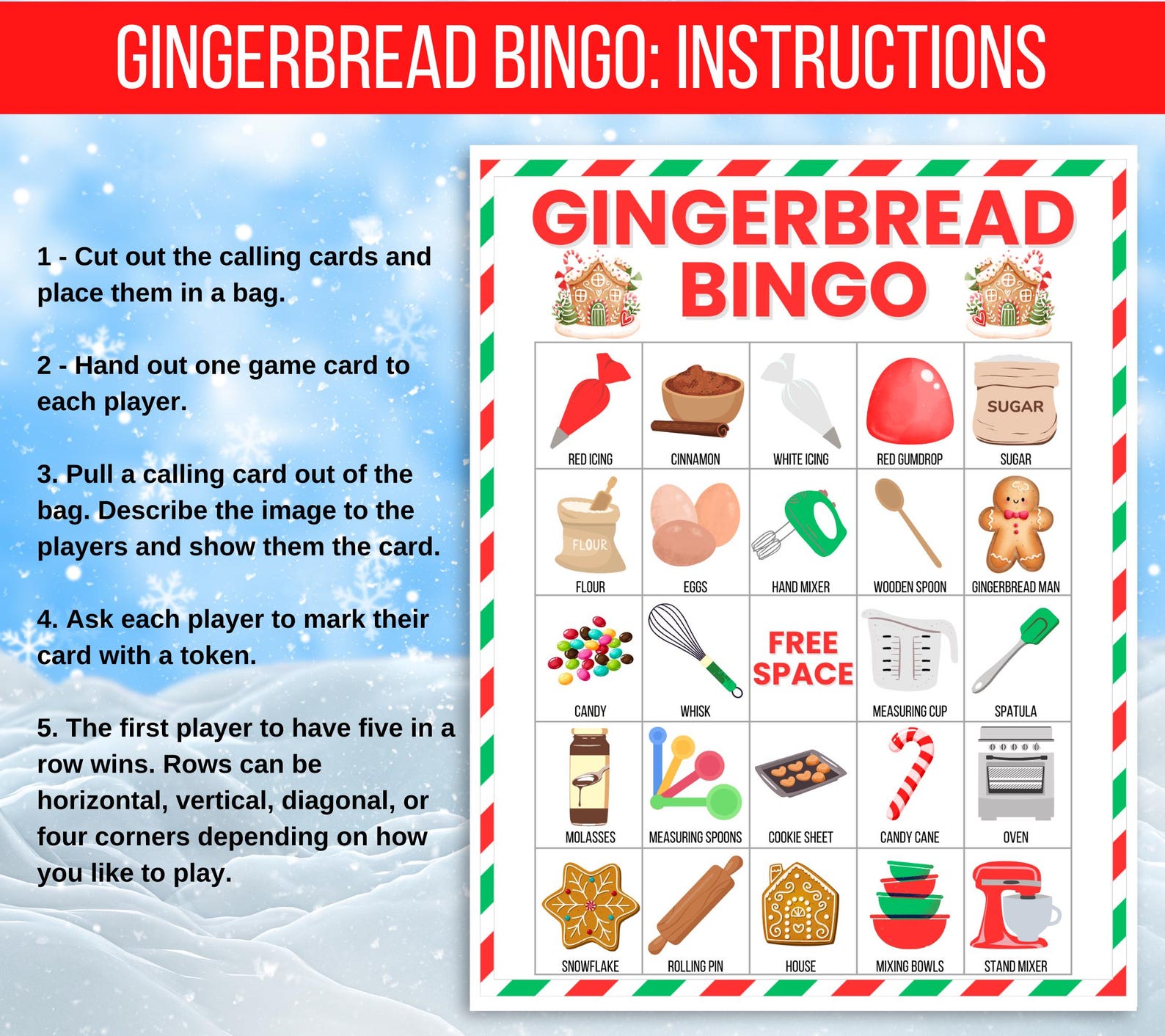 Gingerbread Bingo, 50 Gingerbread Bingo Cards, Christmas Baking Bingo ...