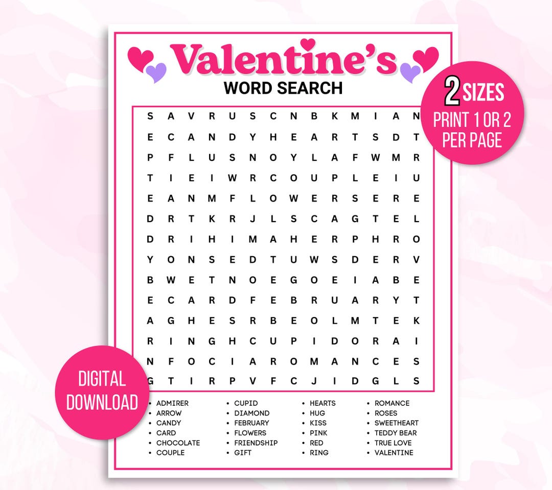 Valentine's Day Word Search, Fun Valentines' Day Game, Printable ...