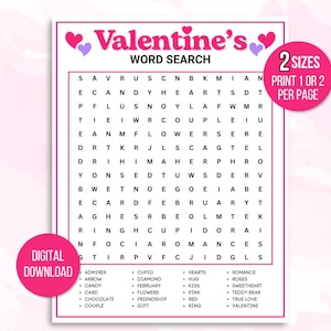 Valentine's Day Word Search, Fun Valentines' Day Game, Printable ...