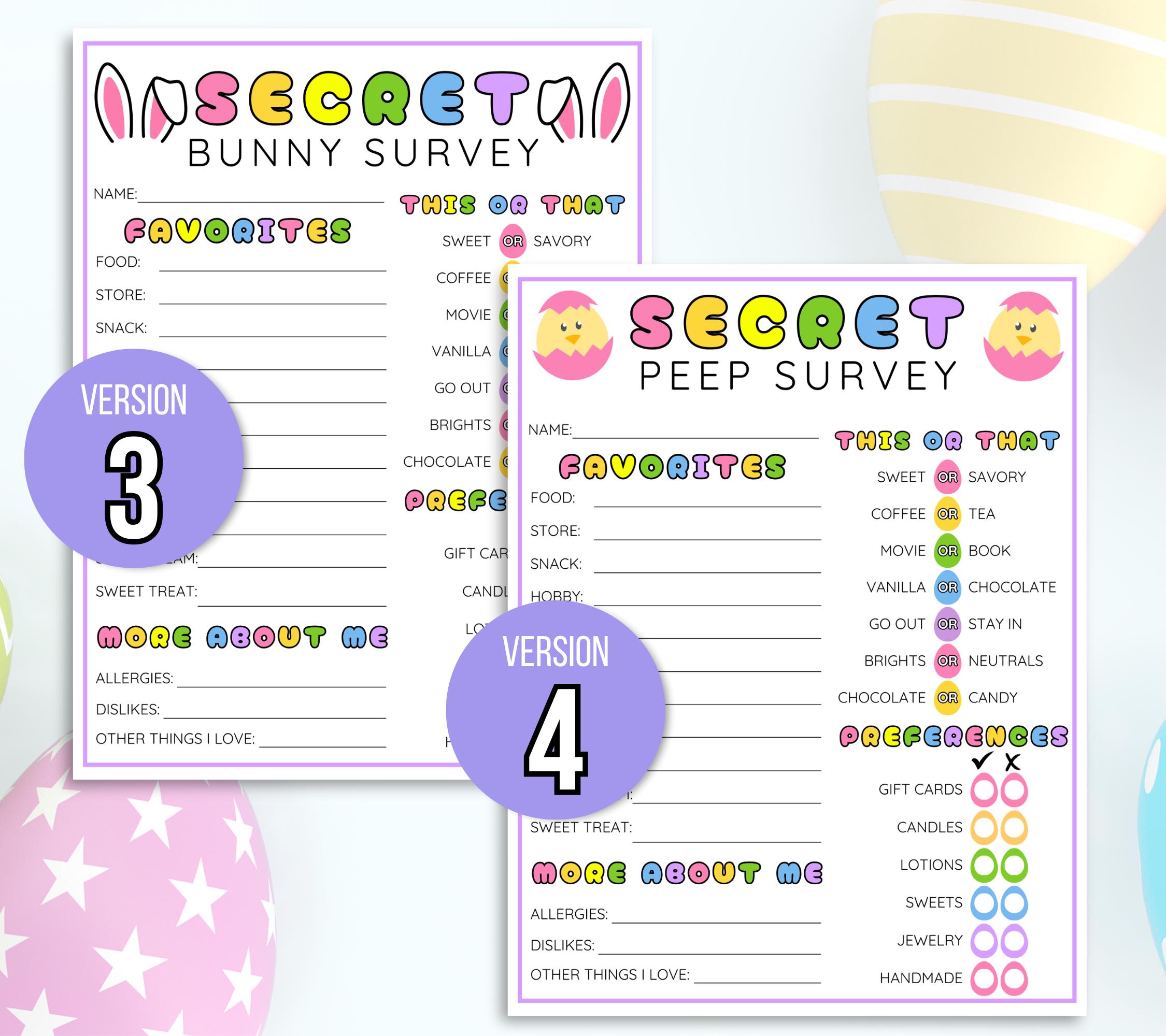 Easter Secret Bunny Survey, Easter Secret Gift Exchange, Secret Easter ...