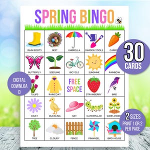 Printable Spring Bingo, 30 Spring Bingo Cards, Spring Activity for Kids ...