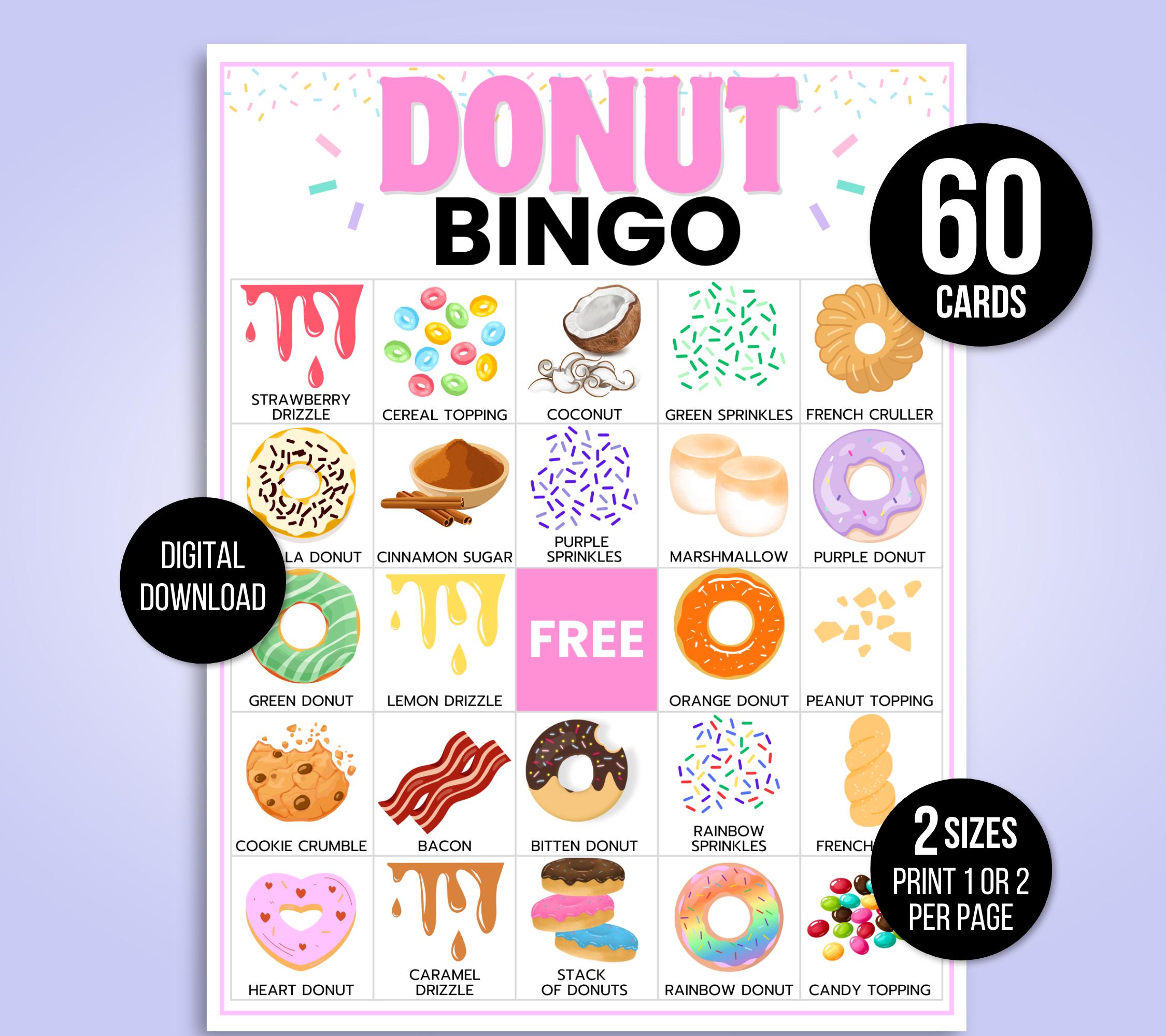 Donut Bingo, 60 Printable Donut Bingo Cards, Donut Birthday, Donut ...
