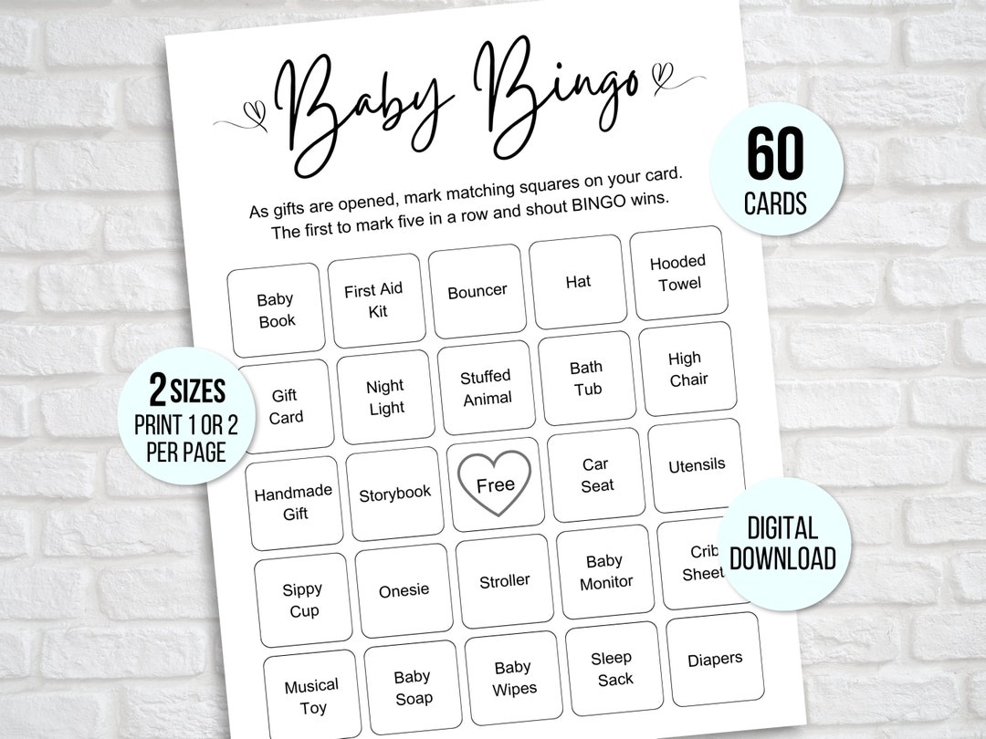 60 Baby Shower Bingo Cards, Unique Prefilled Baby Bingo Game Cards ...