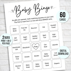60 Baby Shower Bingo Cards, Unique Prefilled Baby Bingo Game Cards ...