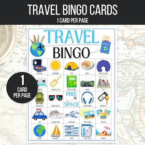 Travel Bingo, 30 Printable Travel Bingo Cards, Cruise Bingo, Road Trip ...