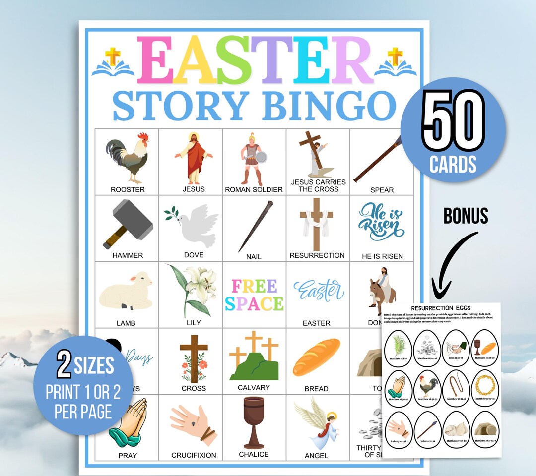 Easter Story Bingo, 50 Religious Easter Bingo Cards, Easter Bible Bingo ...