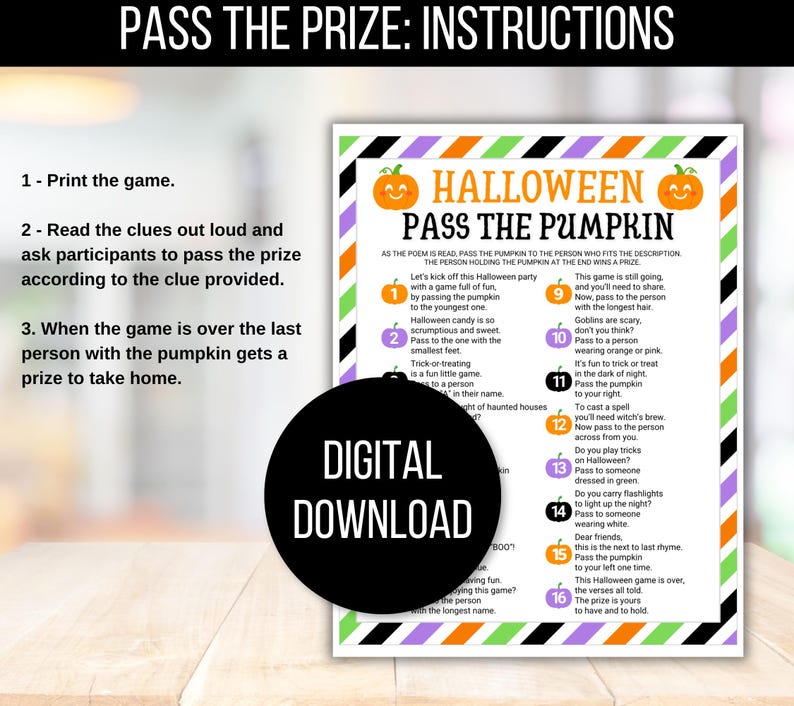Pass the Pumpkin Games, Halloween Pass the Prize Games, Halloween Left ...