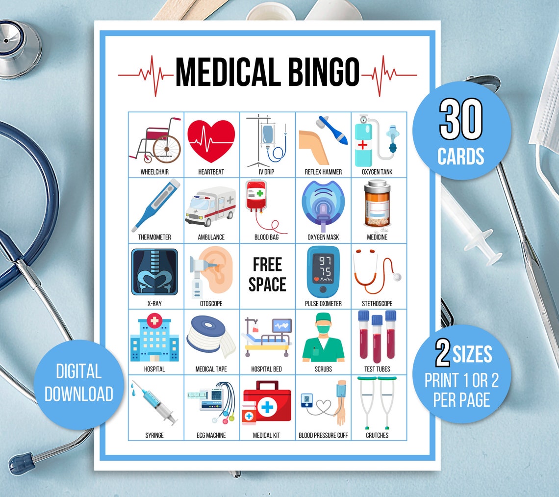 Medical Bingo, 30 Printable Medical Bingo Cards, Doctor Bingo, Nurse ...