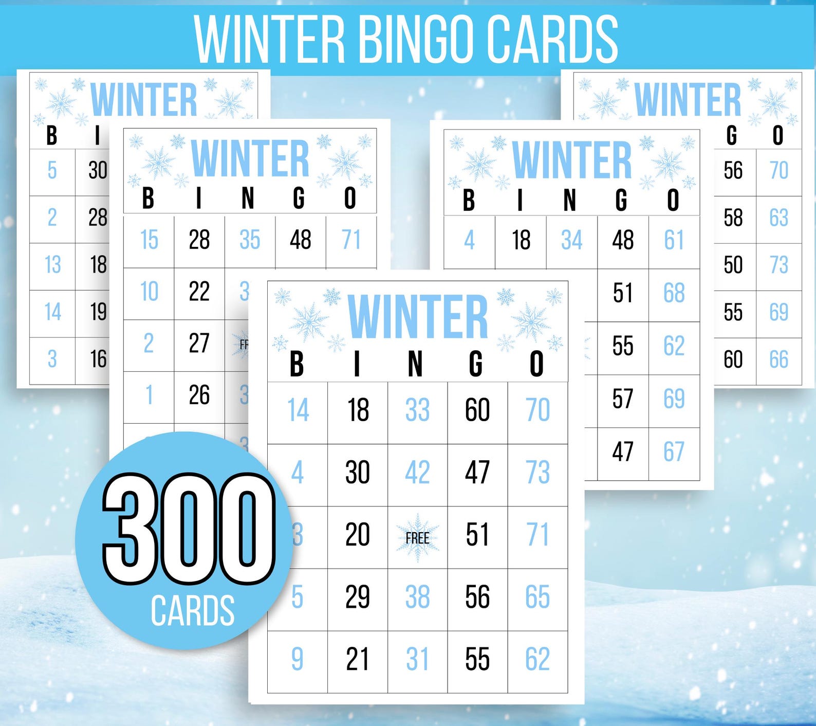 300 Winter Bingo Cards, Winter Number Bingo, Winter Carte Bingo, Winter ...