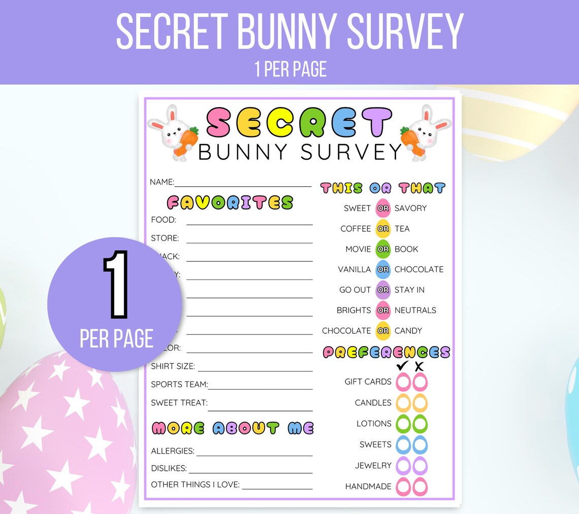 Easter Secret Bunny Survey, Easter Secret Gift Exchange, Secret Easter ...