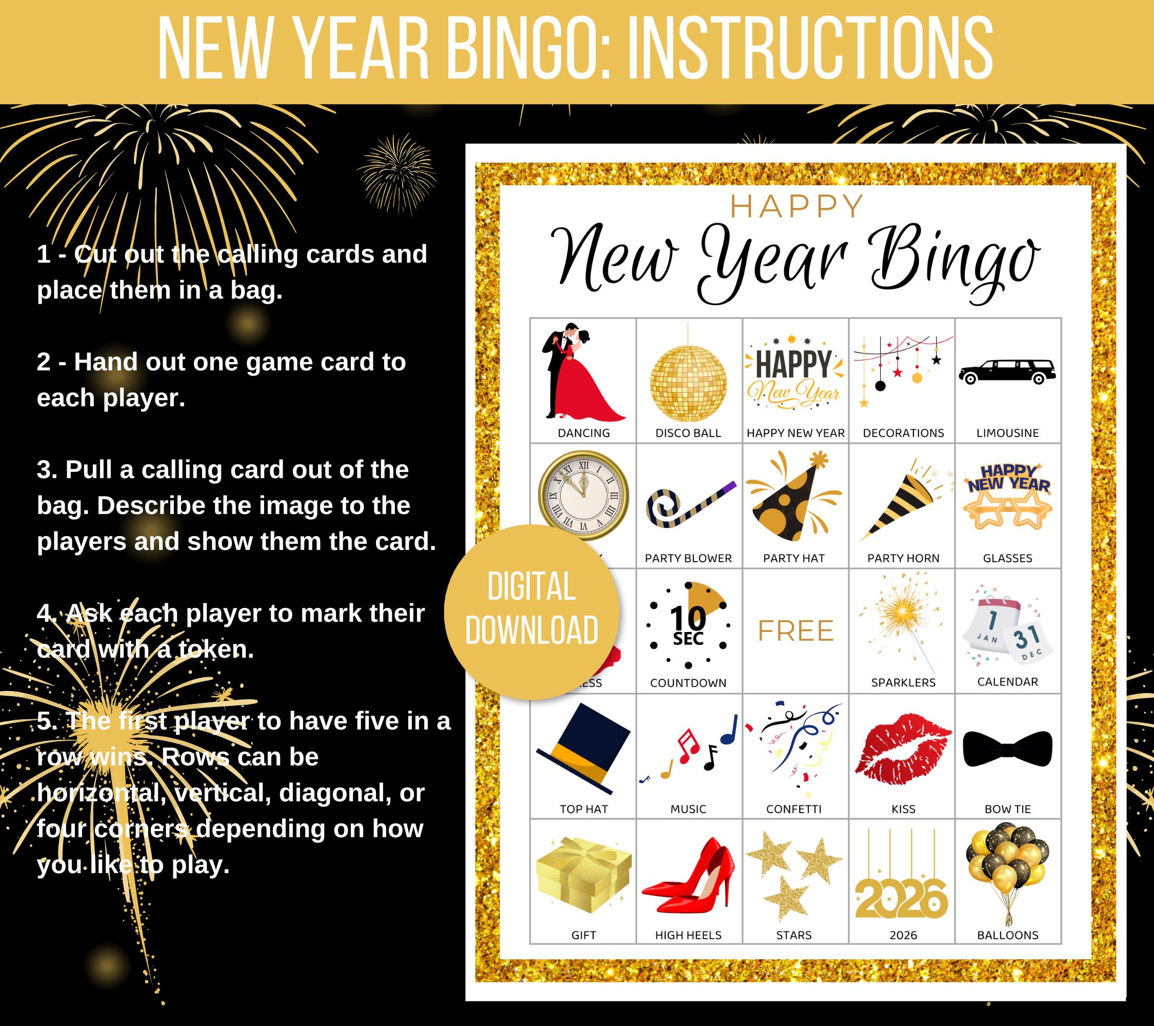 New Year's Bingo, 30 Happy New Year's Eve Bingo Cards, New Year's ...