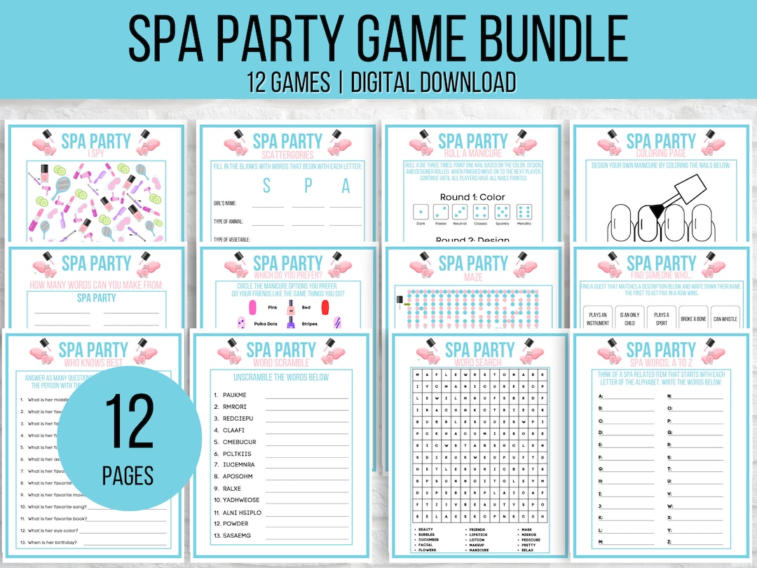 Spa Party Games Printable Spa Party Activities Girls Spa - Etsy