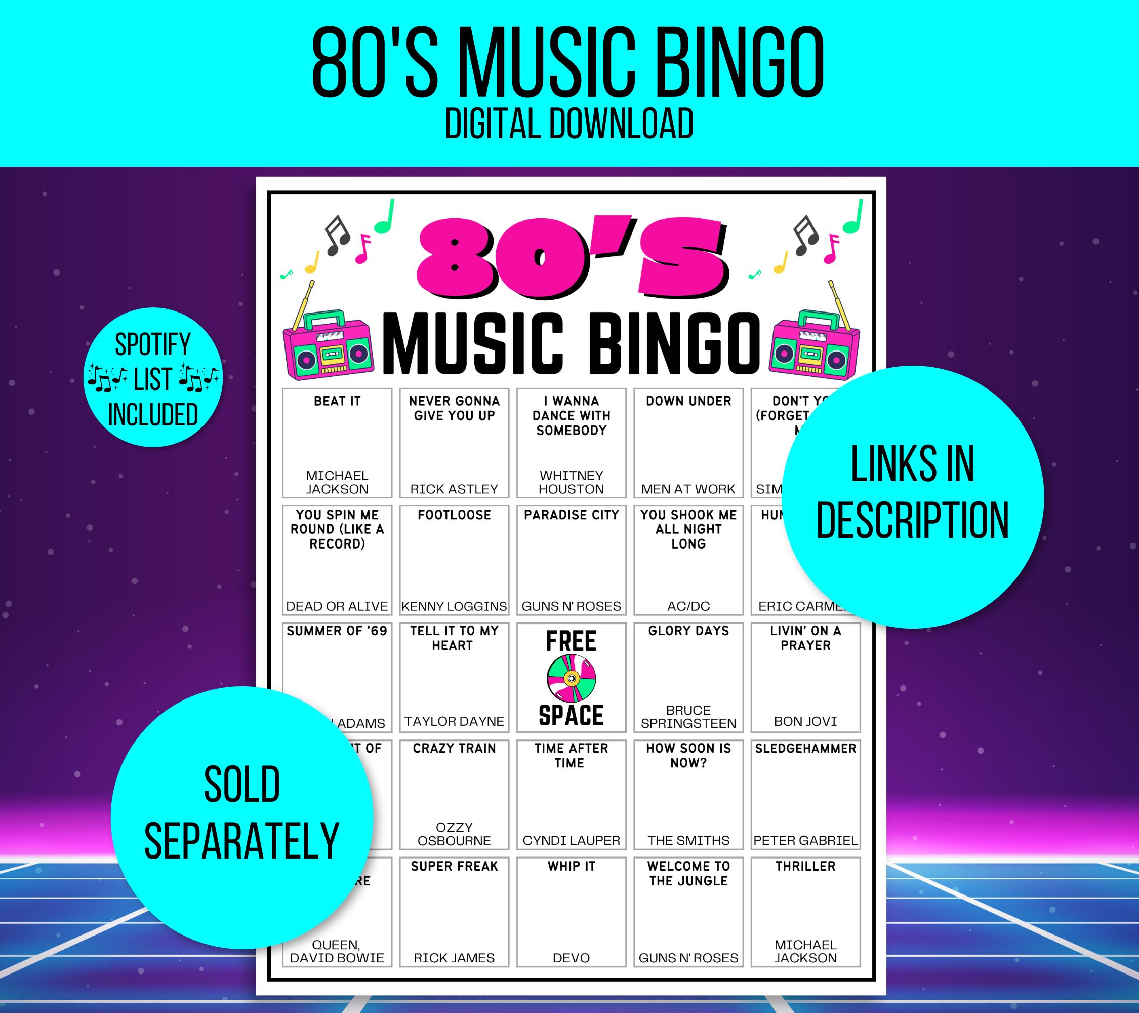 80s Bingo, 1980s Bingo, Retro Bingo, 30 Printable 1980s Bingo Cards ...
