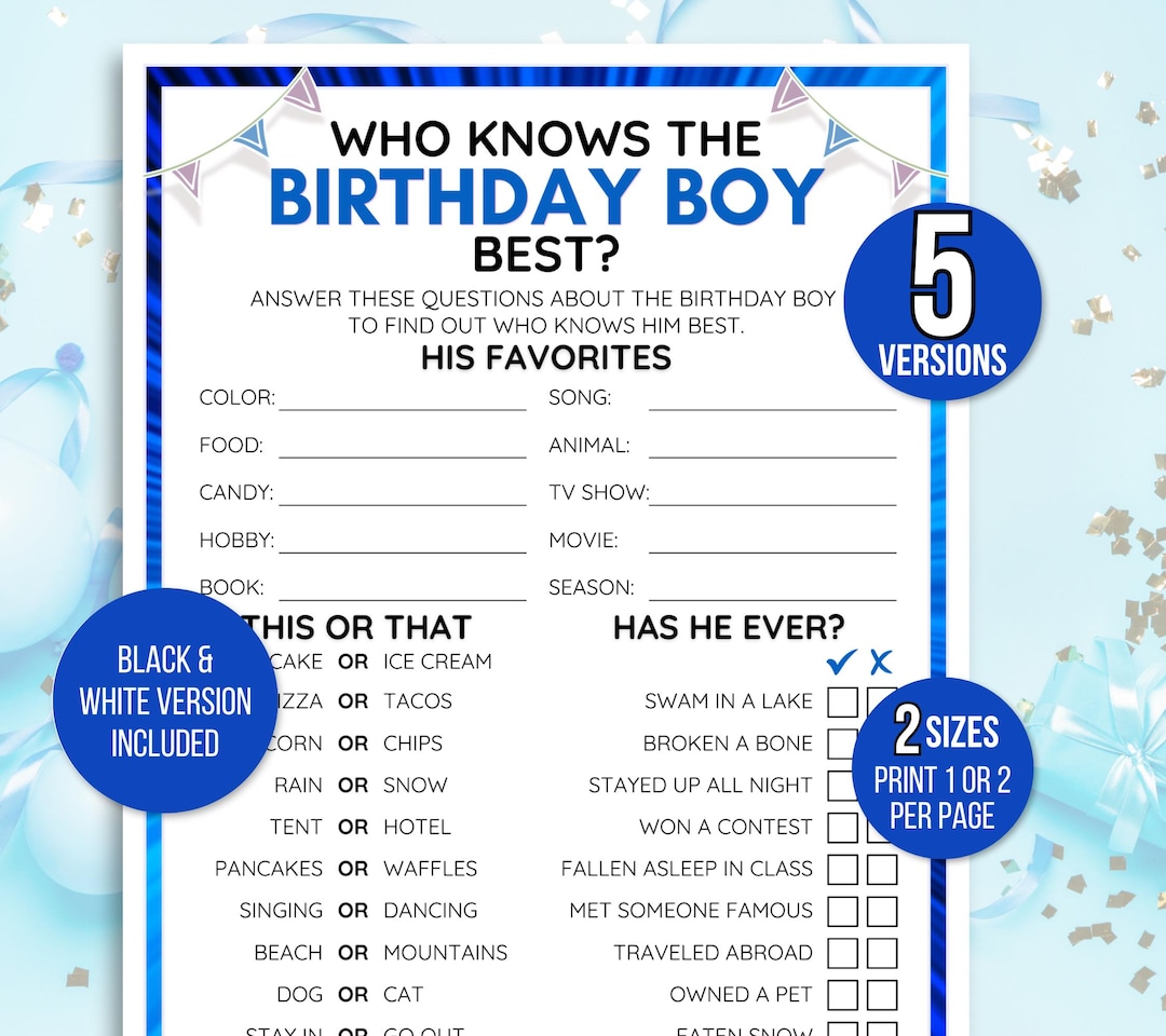 Who Knows the Birthday Boy Best, Birthday Party Game, Birthday Game for ...