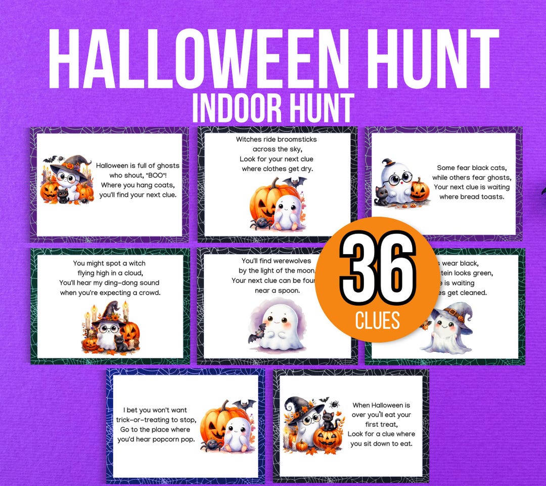 Indoor Halloween Treasure Hunt, Indoor Halloween Scavenger Hunt, 36 ...