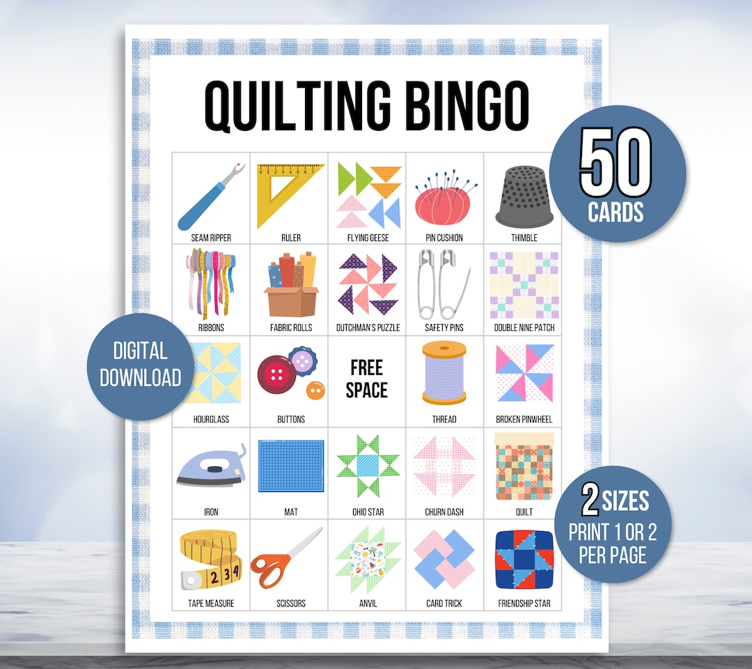 Quilt Bingo, 50 Printable Quilt Bingo Cards, Quilting Bingo, Quilting ...