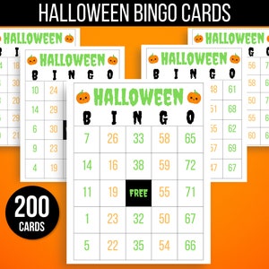 200 Halloween Bingo Cards, Halloween Number Bingo, Halloween Party Game ...