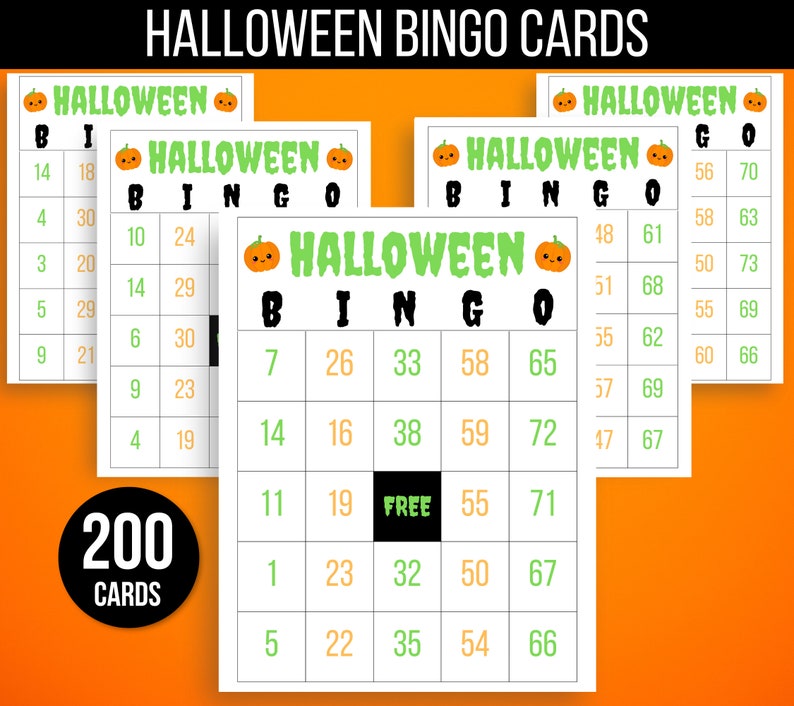200 Halloween Bingo Cards, Halloween Number Bingo, Halloween Party Game ...