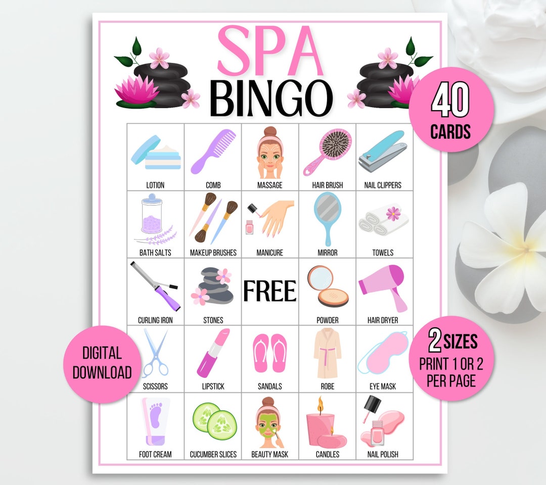 Spa Bingo, 40 Spa Bingo Cards, Spa Birthday Party Game, Girls Party ...