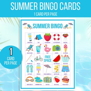 Summer Bingo, 30 Unique Printable Summer Bingo Cards, Summer Game ...