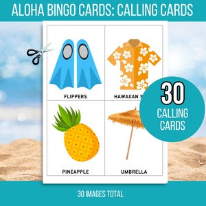 Aloha Bingo, Luau Bingo, Hawaiian Bingo, 30 Printable Luau Bingo Cards ...
