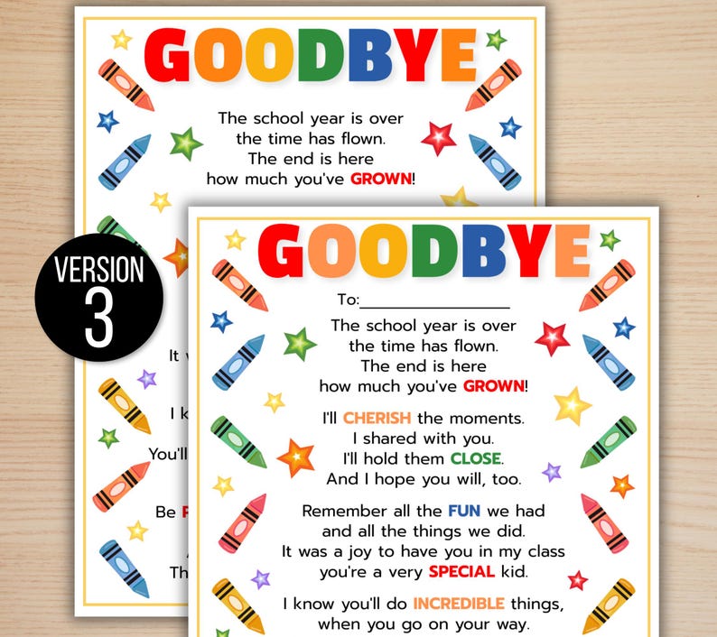 End of School Year Letter for Students, Gift From Teacher, Last Day of ...