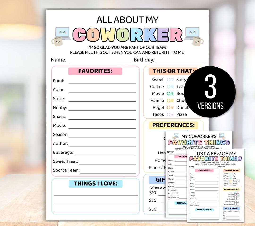 Employee Favorite Things Survey, All About My Coworker, Employee ...