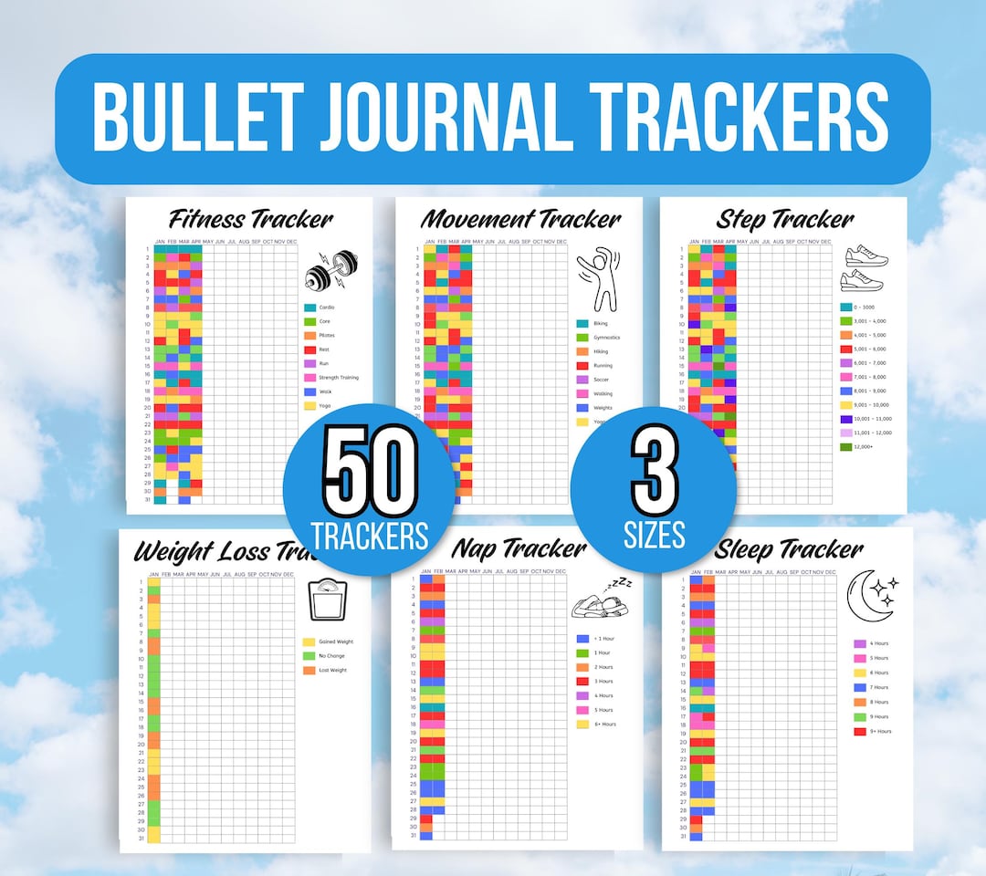 Printable Bullet Journal Trackers, Yearly Trackers Bundle, Bullet ...
