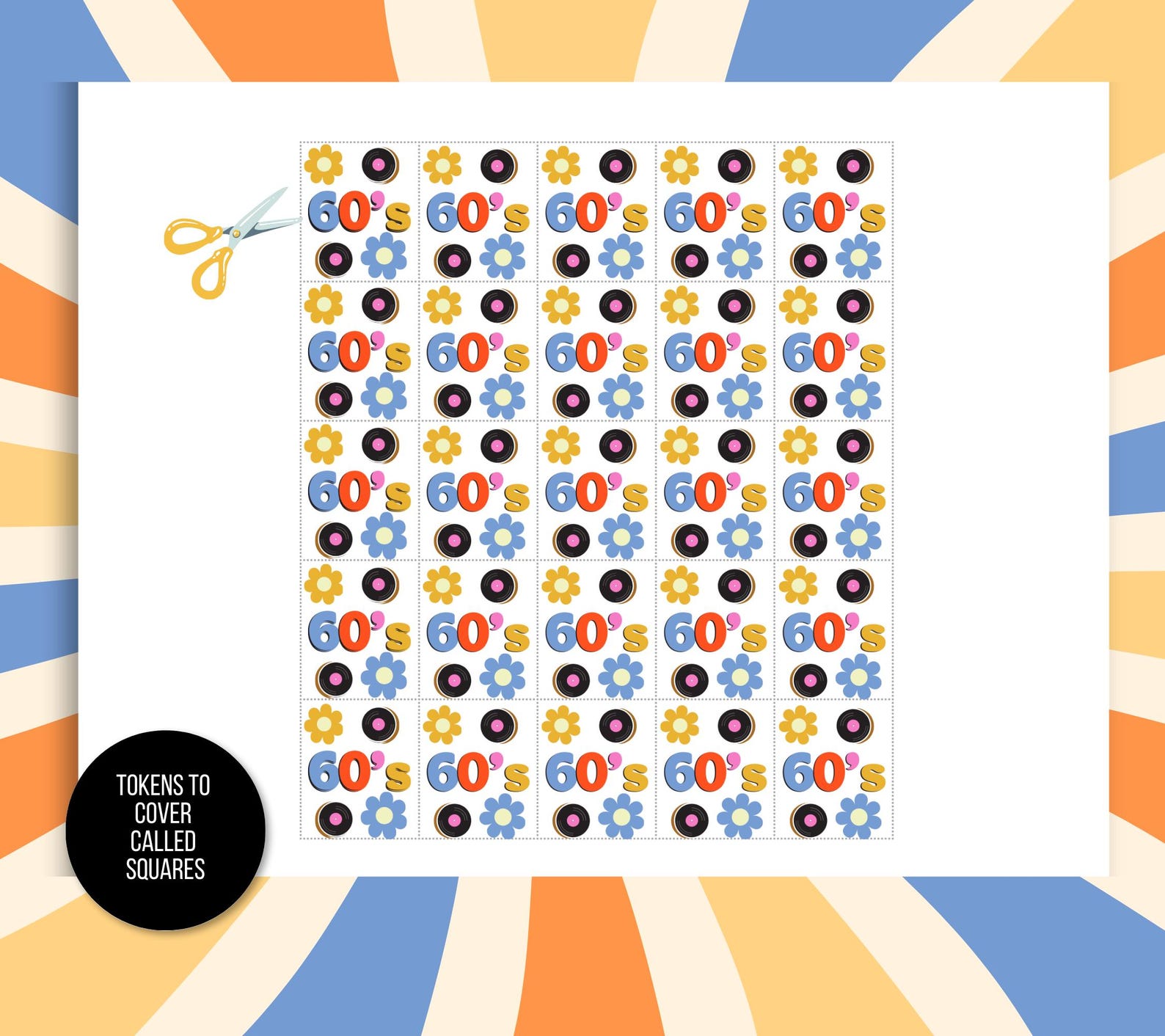 60s Bingo, 60s Song Bingo, 60s Music Bingo, 60s Retro Bingo, 50 ...