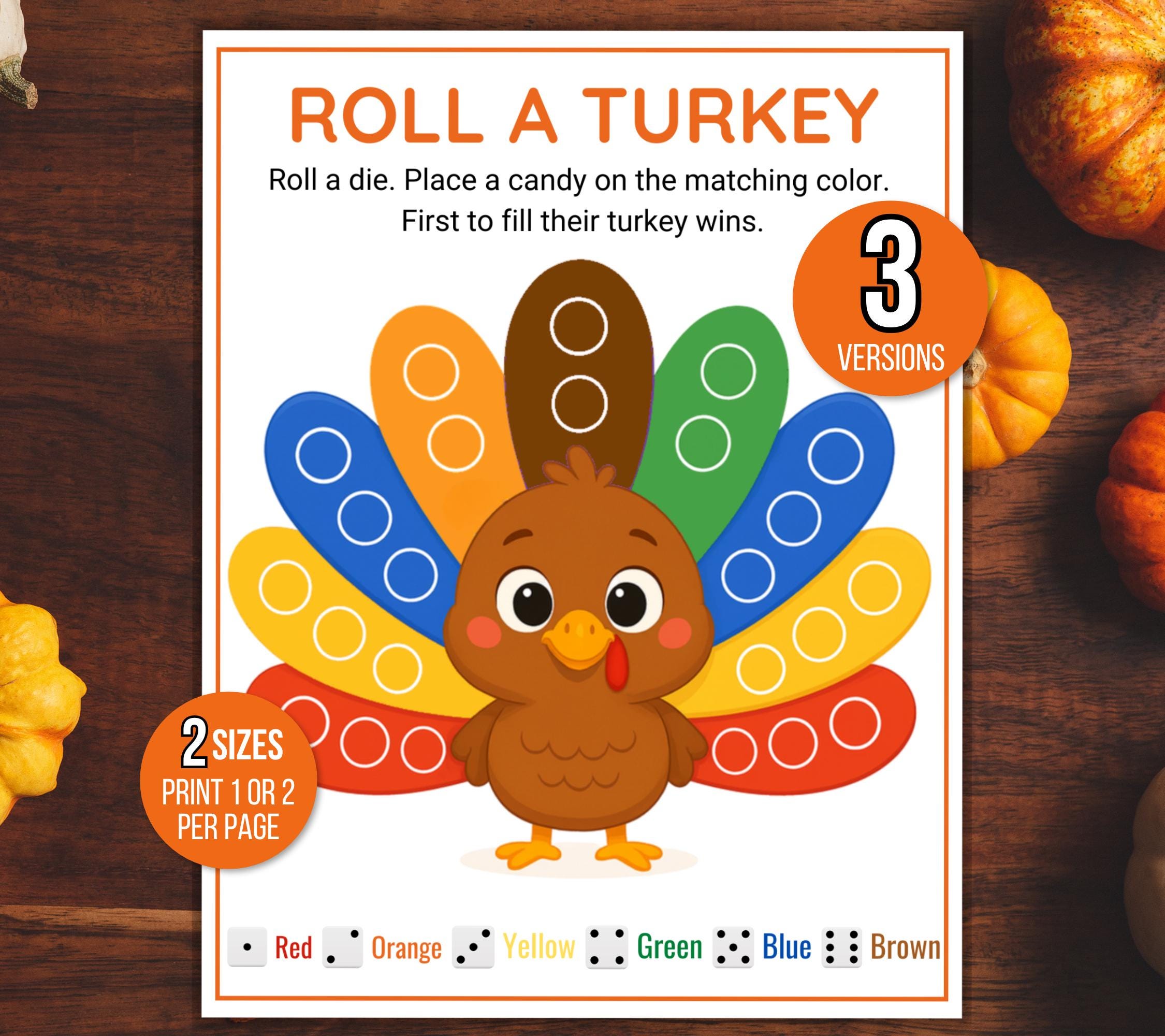 Thanksgiving Roll a Turkey Family Game, Roll a Turkey Kids Game, DIY ...