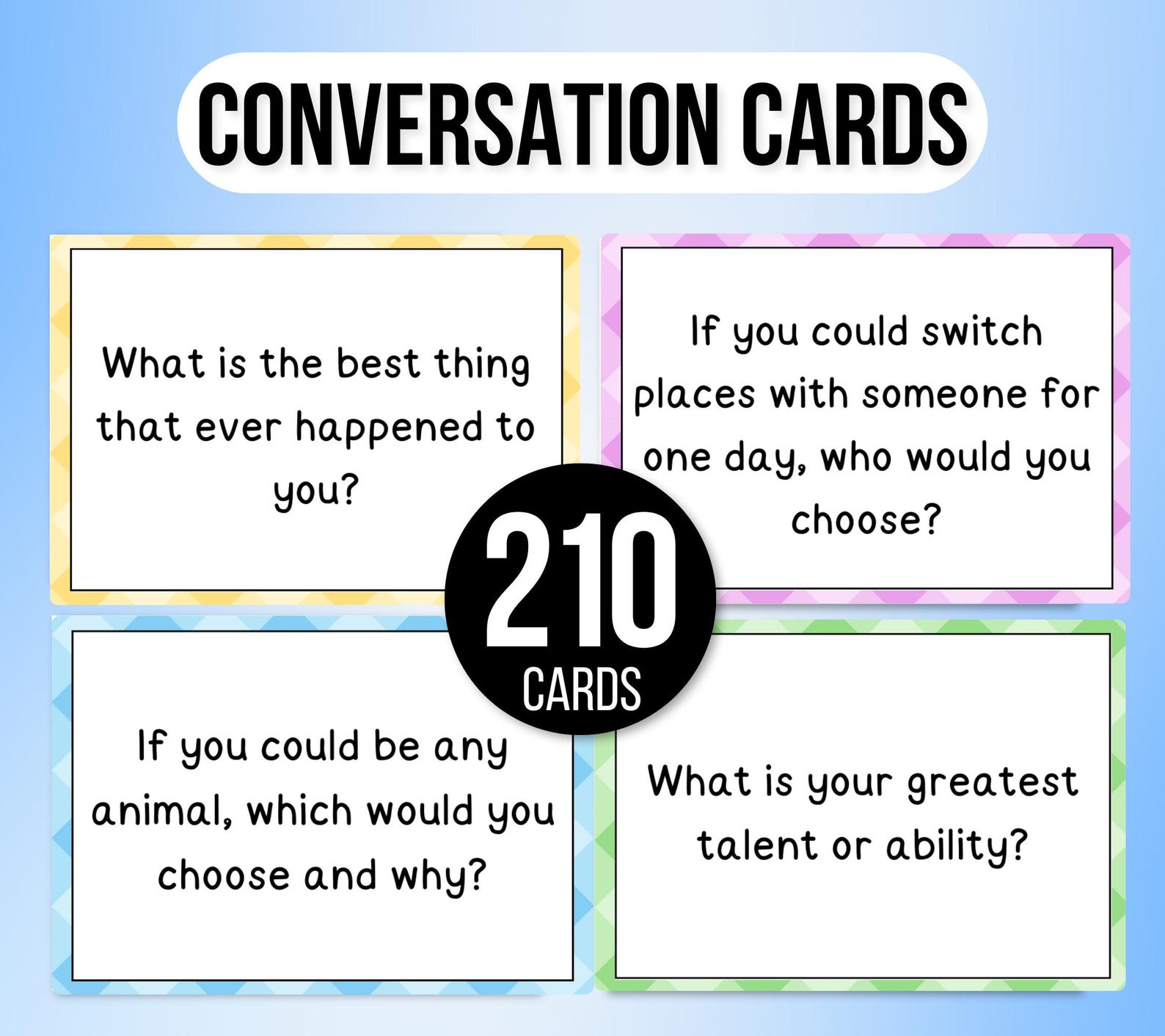 210 Conversation Cards, Conversation Starters, Road Trip Conversation ...