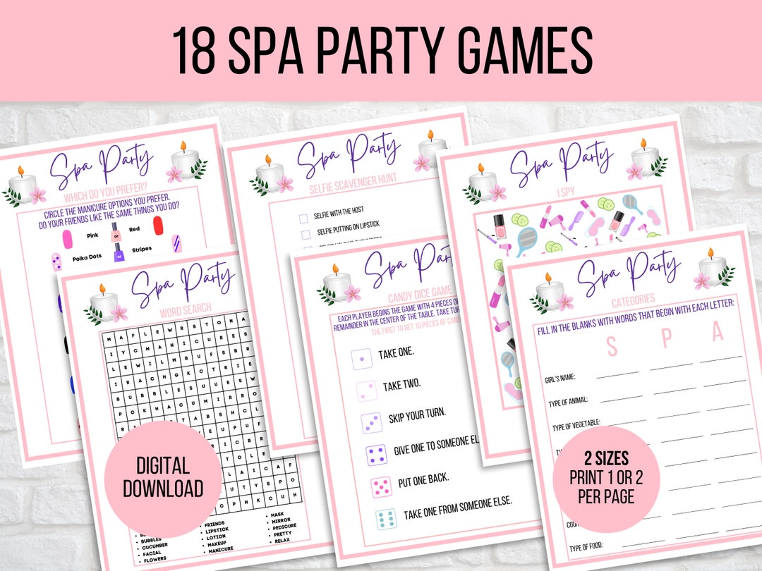 Spa Party Games Printable, Spa Party Activities, Girls Spa Party Games ...