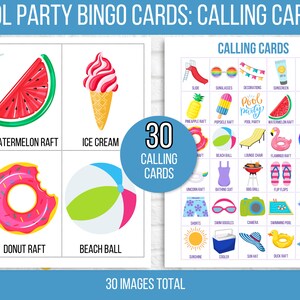 Pool Party Bingo, 30 Unique Printable Pool Bingo Cards, Pool Party Game ...