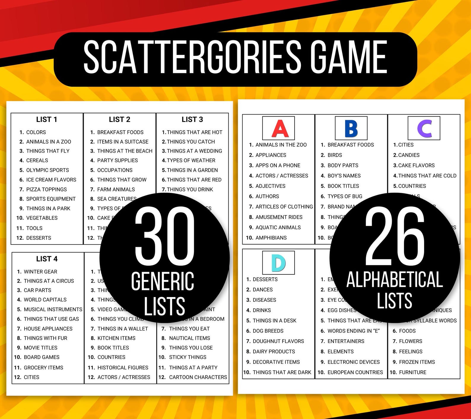 Scattergories Game, Family Scattergories Game, Scattergories Score ...