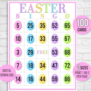 Easter Bingo, 100 Easter Bingo Cards, Easter Activity, Kids Easter ...