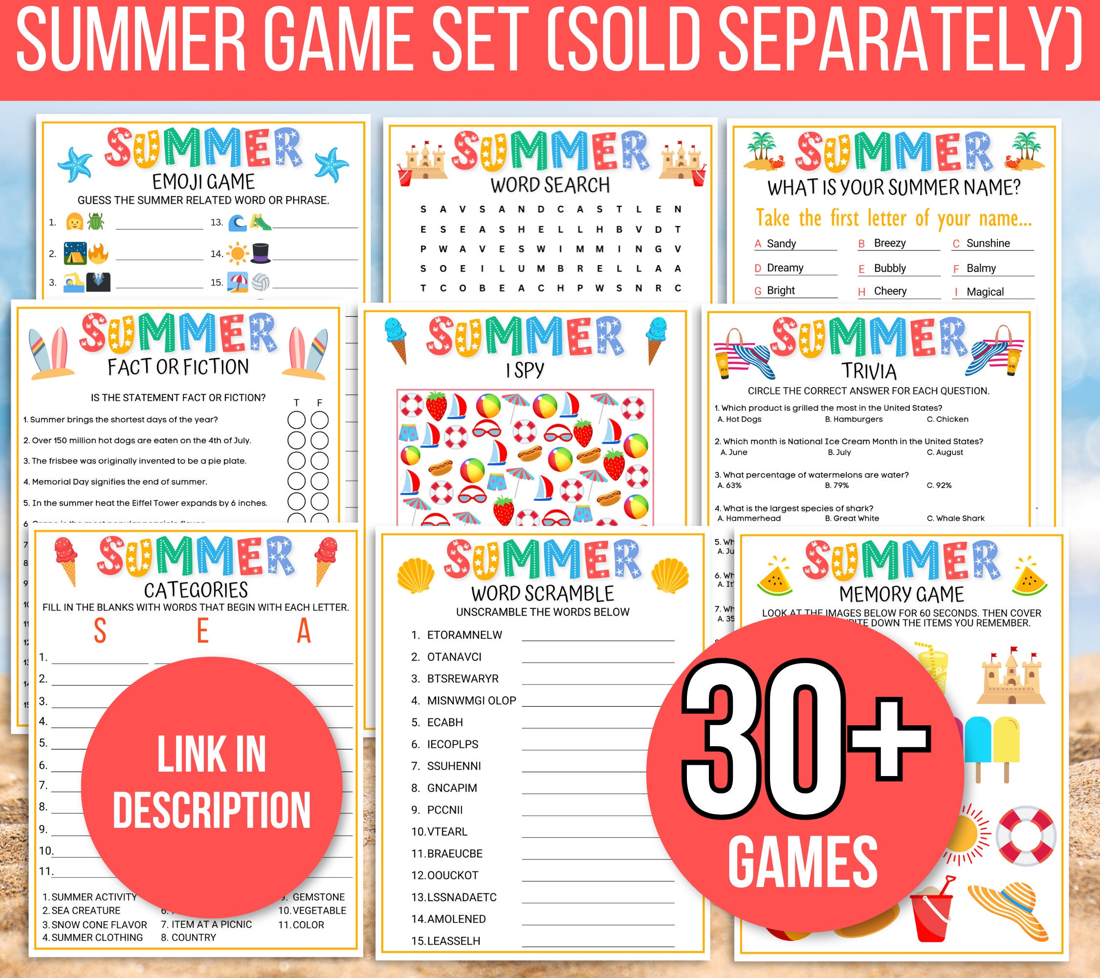 Summer Word Search, Fun Summer Game, Printable Summer Game, Summer ...