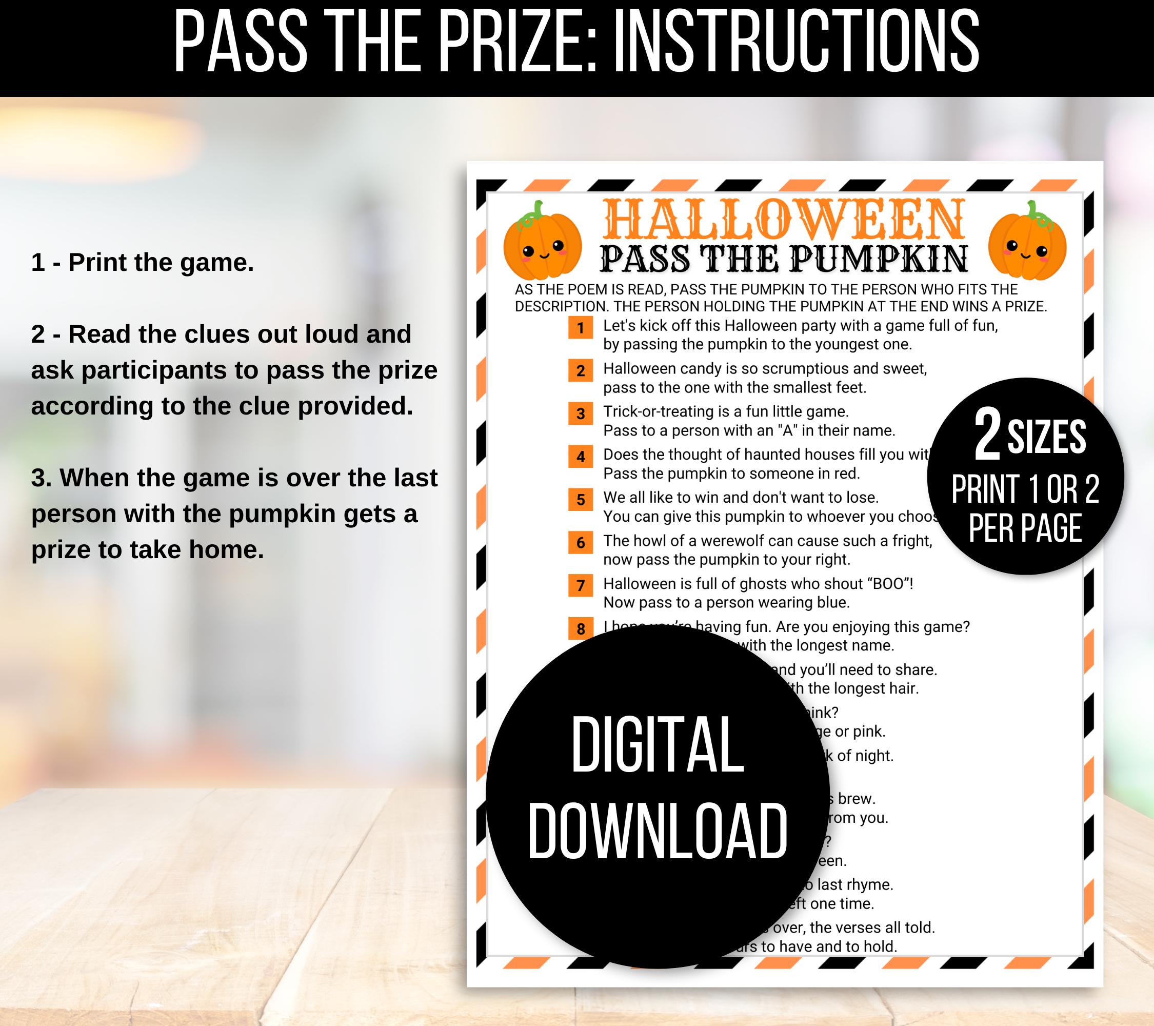 Pass the Pumpkin Games, Halloween Pass the Prize Games, Halloween Party ...