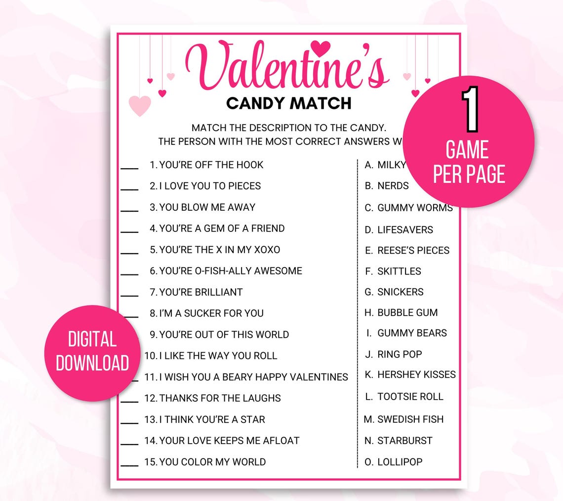 Valentines Game, Valentines Candy Match Game, Valentines Activity ...